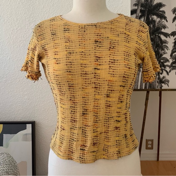 Zara | Tops | Zara Collection Yellow Textured Top Intentionally Frayed ...